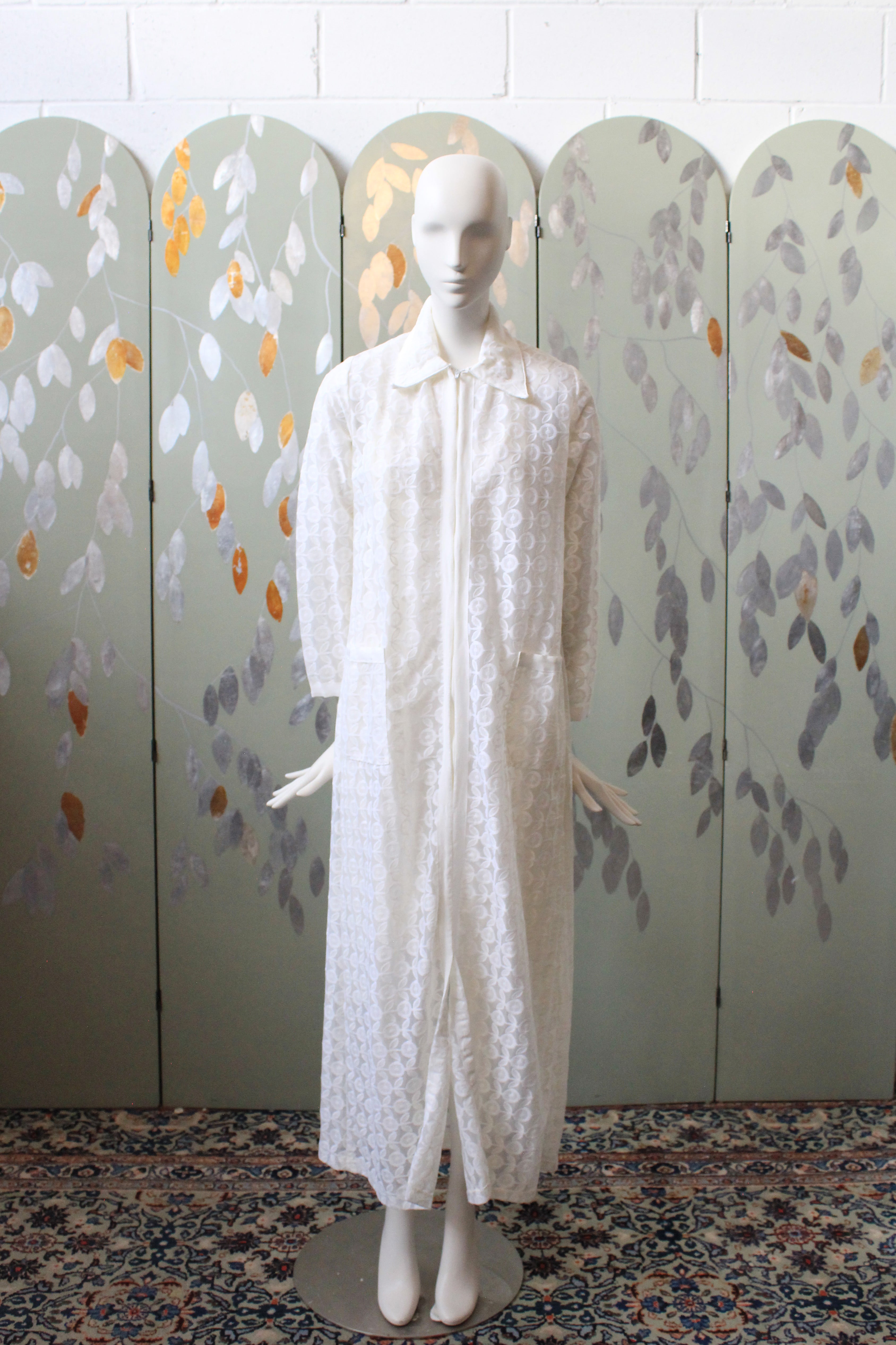 1970s Long Semi Sheer Simple Flower White Robe, Small – Ian Drummond ...