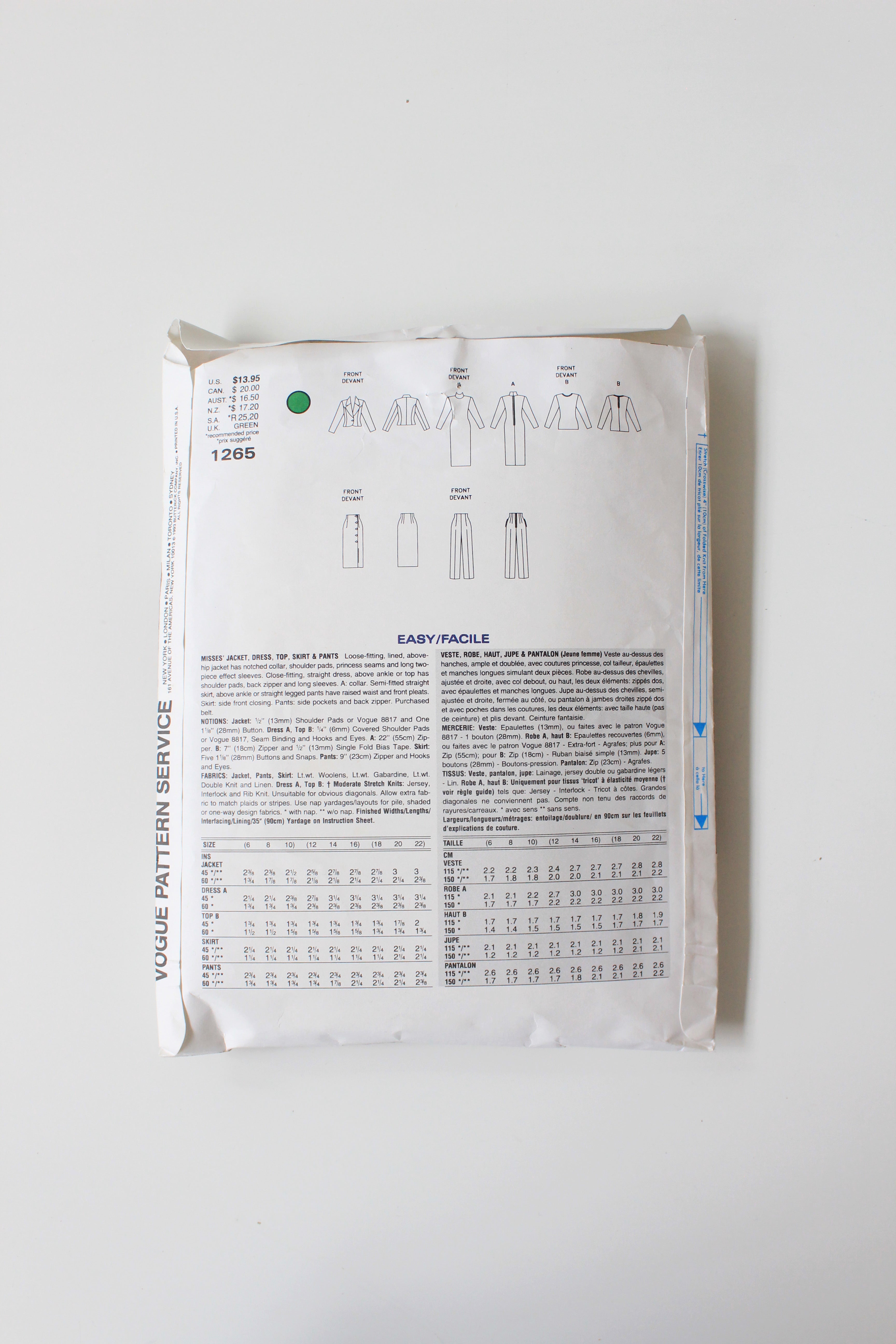 1990s Career Multi-Pattern Vogue 1265 Sewing Pattern, Uncut Size 6-10 ...