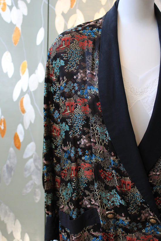 1950s Black Silk Robe With Chinese Flowers Motif, Medium – Ian Drummond ...