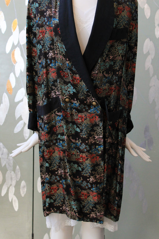 1950s Black Silk Robe With Chinese Flowers Motif, Medium – Ian Drummond ...