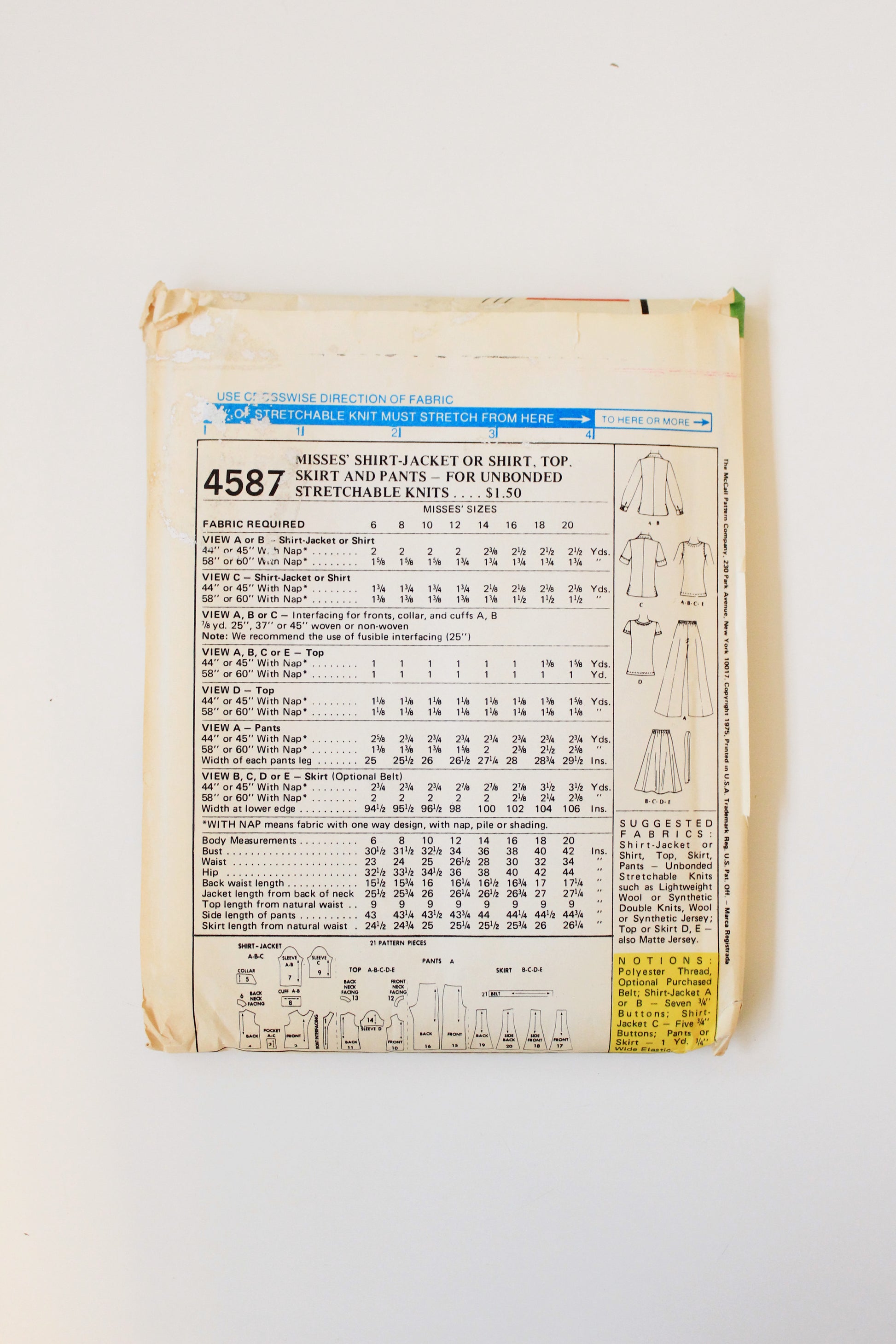 1970s Muti Piece Full Wardrobe McCalls 4587 Sewing Pattern, Partially ...