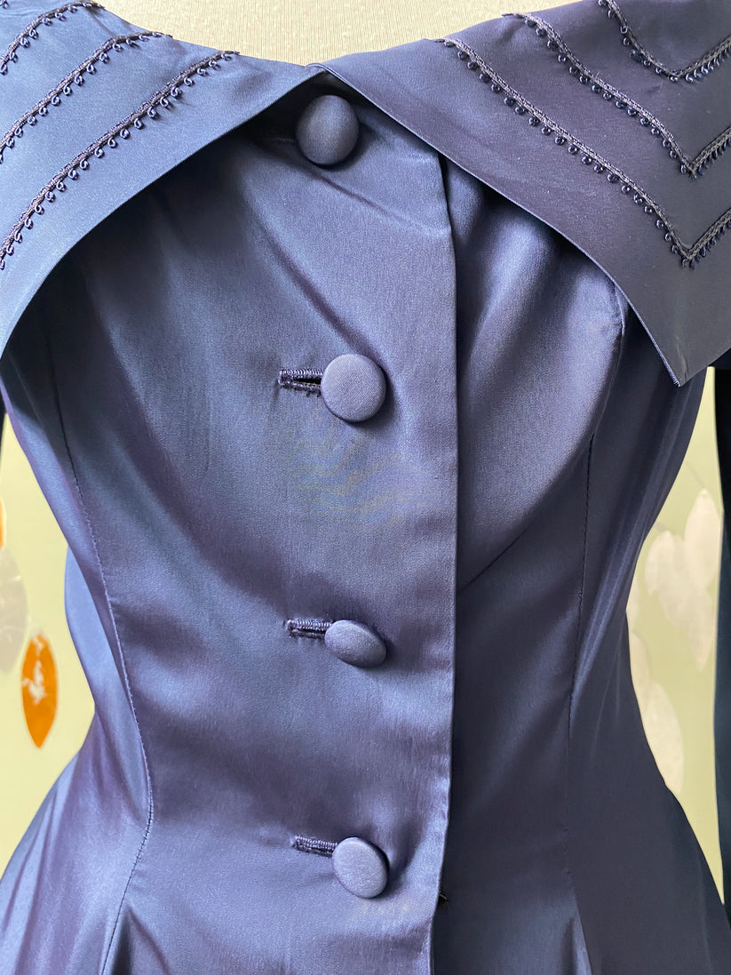 Vintage 1950s Navy Blue Button-Front Long Sleeve Dress, Medium – Ian ...