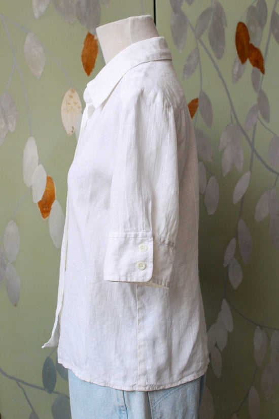 Vintage 1980s White Linen Button Up Collared Blouse, Medium – Ian ...