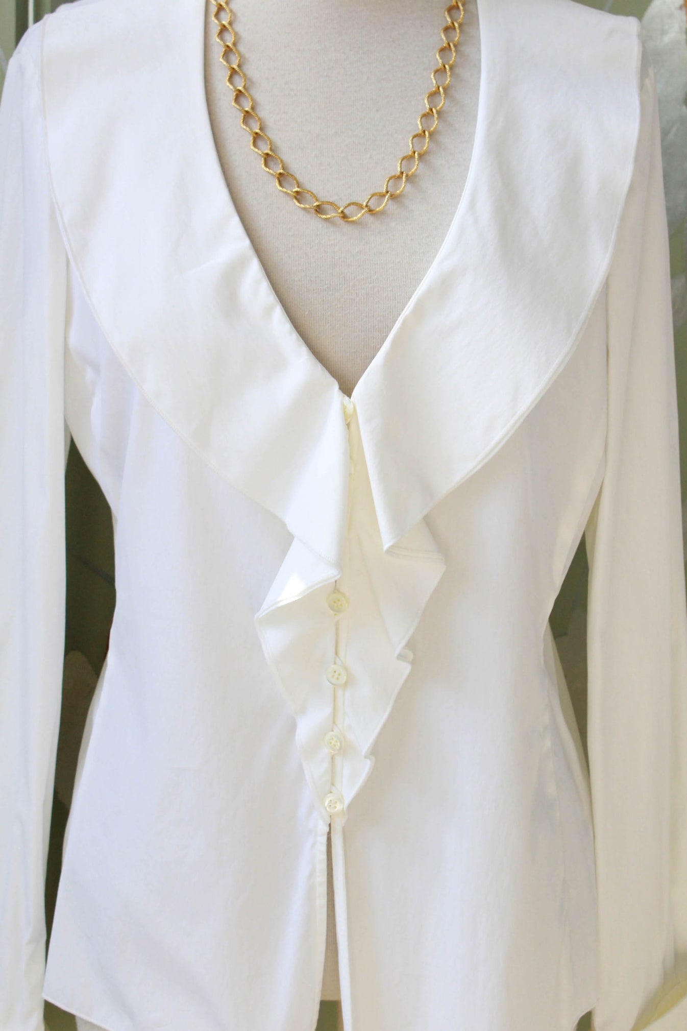 Armani Shawl Collar White Cotton Blouse, Small – Ian Drummond Vintage